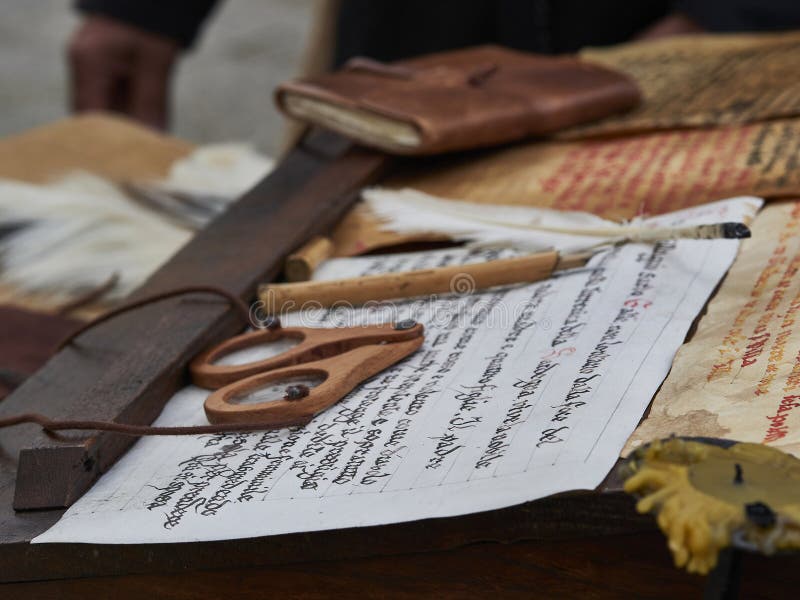 An Ancient Written Scroll of Parchment Stock Photo - Image of retro ...
