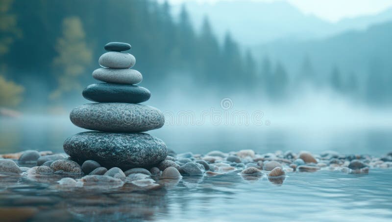 The Ancient Zen Art of Balancing on Polished River Rocks on a Misty ...