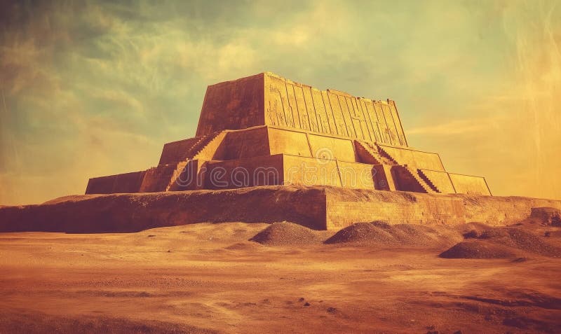 Ancient Ziggurat Structure in Desert Landscape, Showcasing Historical ...