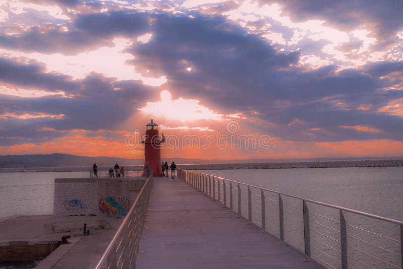 Ancona, Marche, Italy Red Lantern Port Sunset Editorial Image - Image ...
