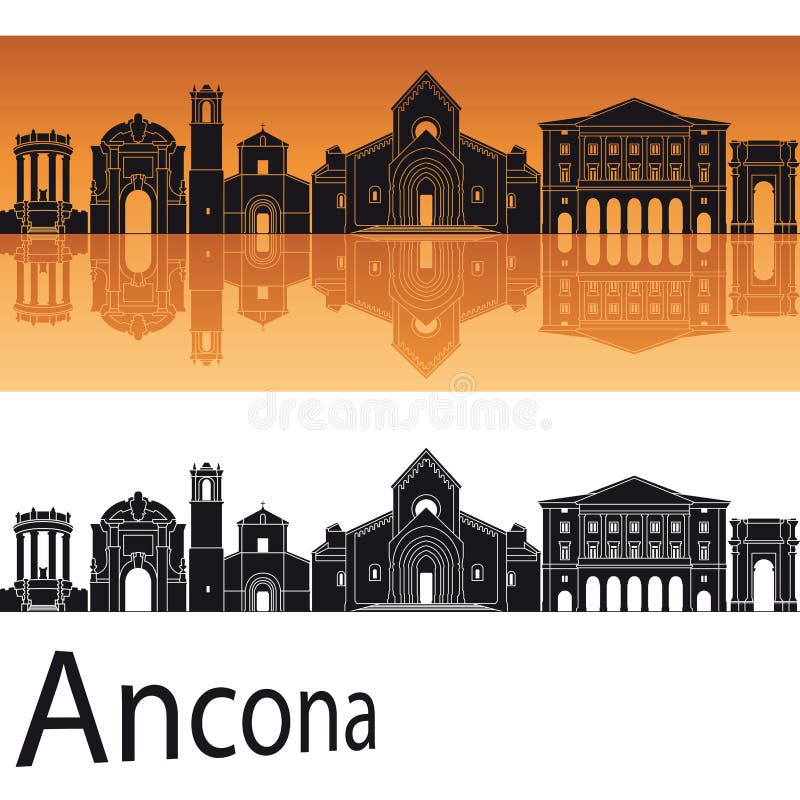 Ancona Skyline in Orange Background Stock Vector - Illustration of ...