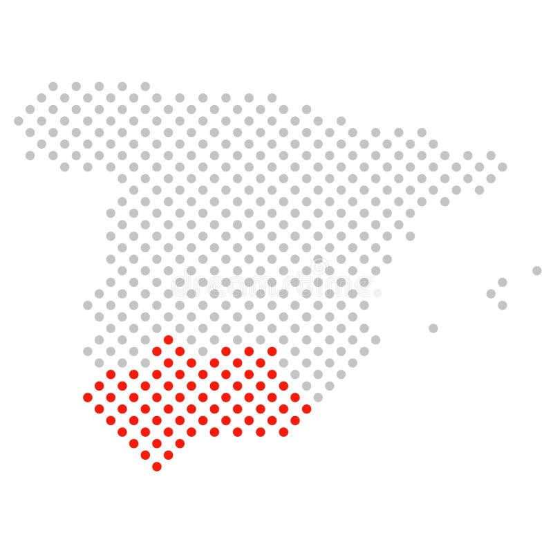 Andalusia in Spain: Grey Dotted Map with Red Location Stock ...