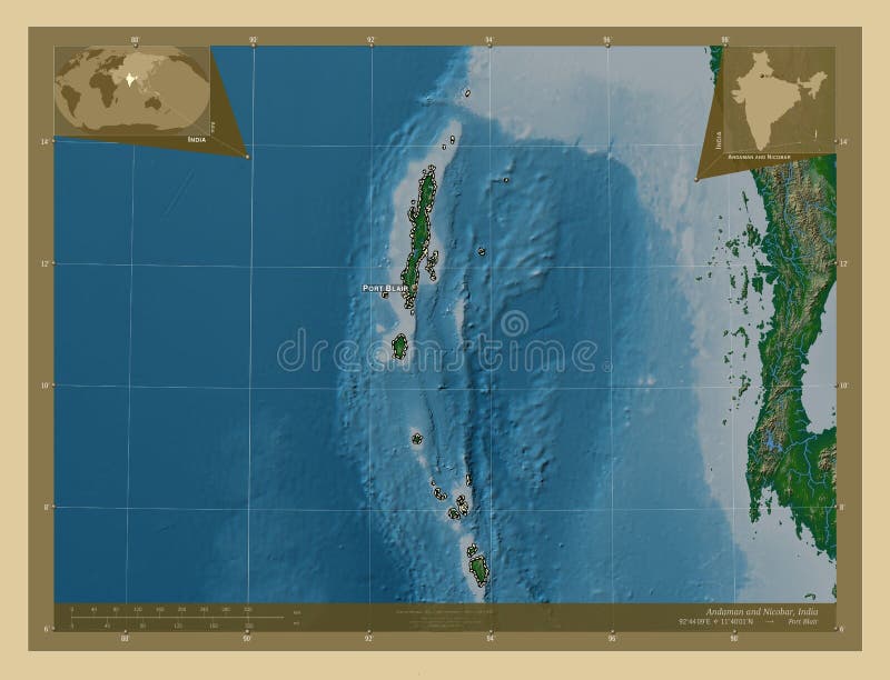 Andaman and Nicobar, India. Physical. Labelled Points of Cities Stock ...