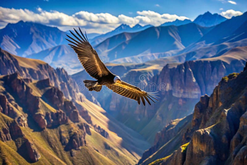 Andean Condor Soaring Over Mountain Canyon Stock Illustration ...