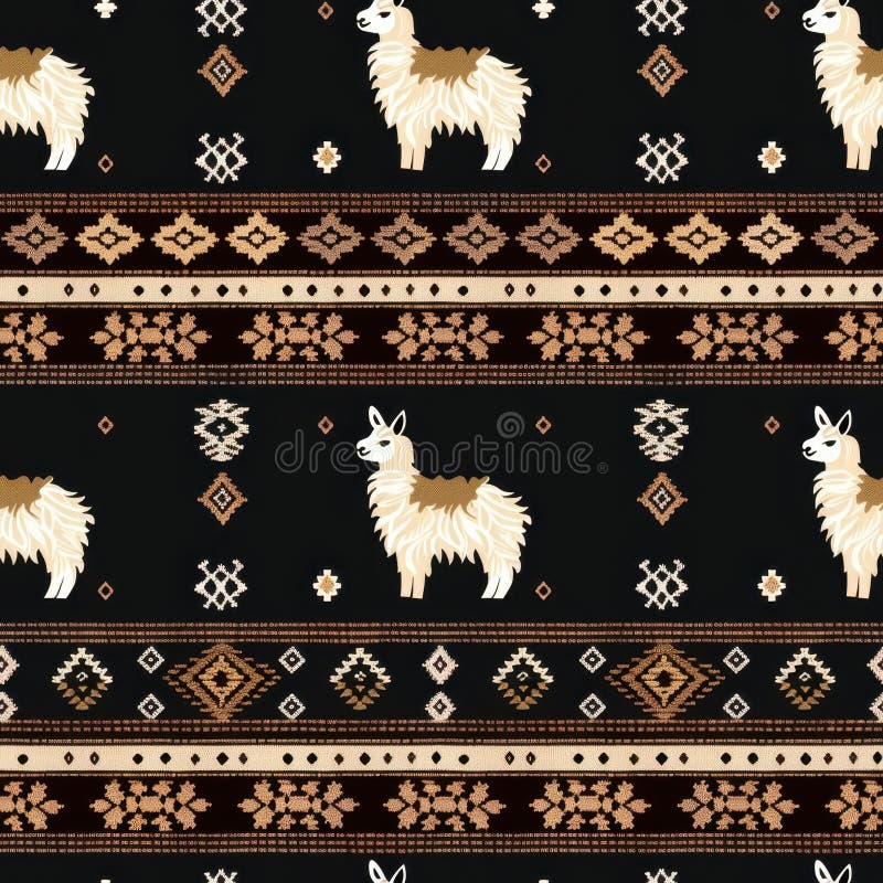 Andean Style Llama Pattern Textile Design with Geometric Accents Stock ...
