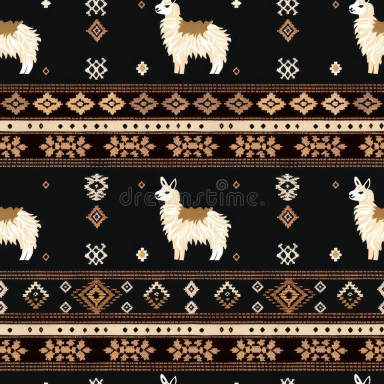 Andean Style Llama Pattern Textile Design with Geometric Accents Stock ...