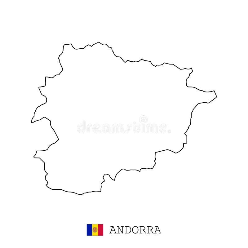 Andorra Map Line, Linear Thin Vector Simpl Outline E and Flag. Black on ...