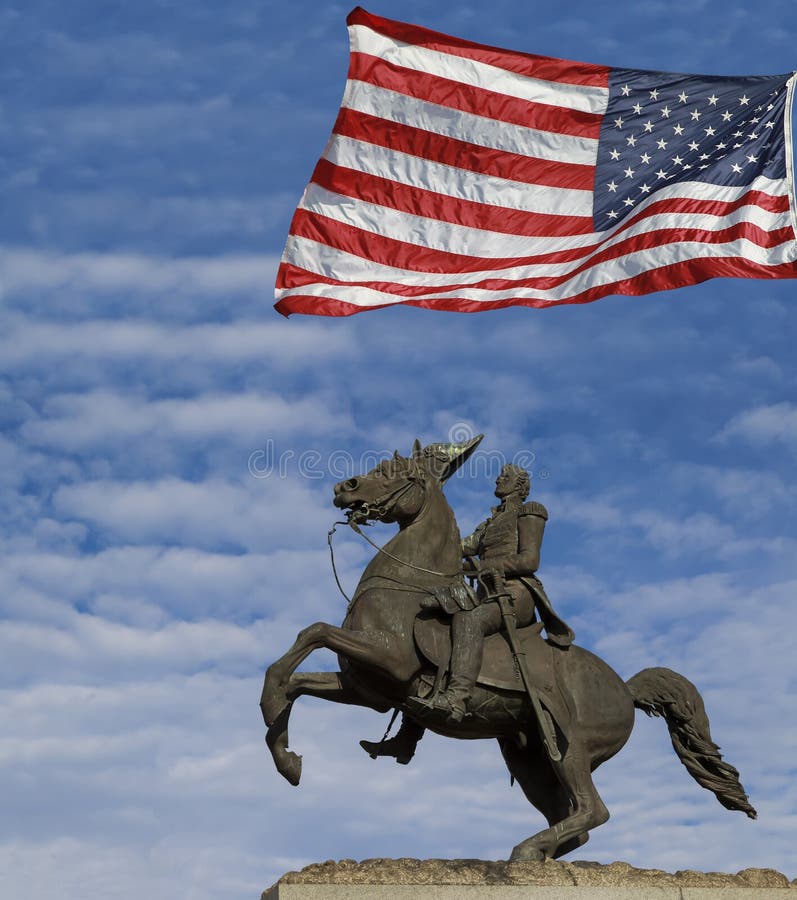 Andrew Jackson Statue and US Flag, New Orleans Stock Image - Image of ...