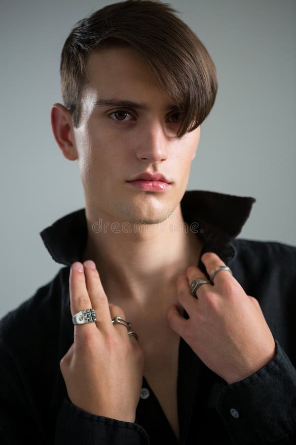 Androgynous Man Looking at Camera Stock Photo - Image of femininity ...