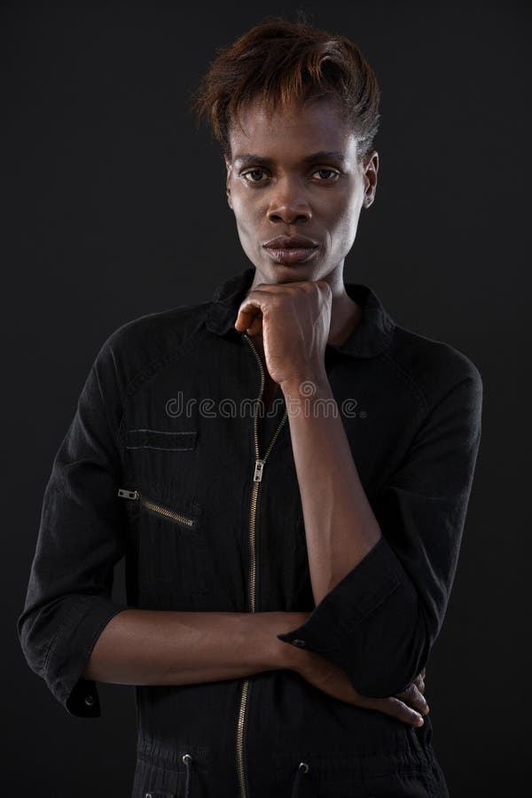 Androgynous Man Posing Hand His Chin Stock Photos - Free & Royalty-Free ...
