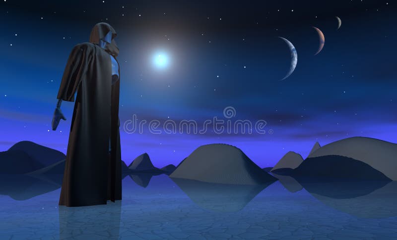 Android in alien landscape stock illustration. Illustration of cyborg ...