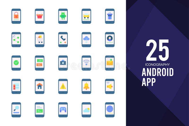 25 Android App Flat Icon Pack. Vector Illustration Stock Vector ...