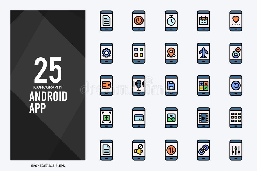 25 Android App Lineal Color Icon Pack. Vector Illustration Stock Vector - Illustration of vector ...