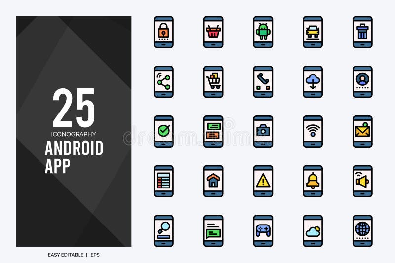 25 Android App Lineal Color Icon Pack. Vector Illustration Stock Vector ...