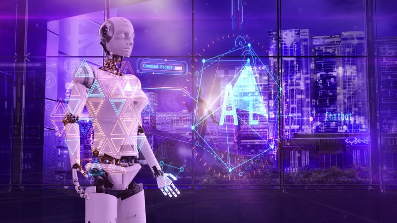 Android With Artificial Intelligence Works In The Office 3d Render