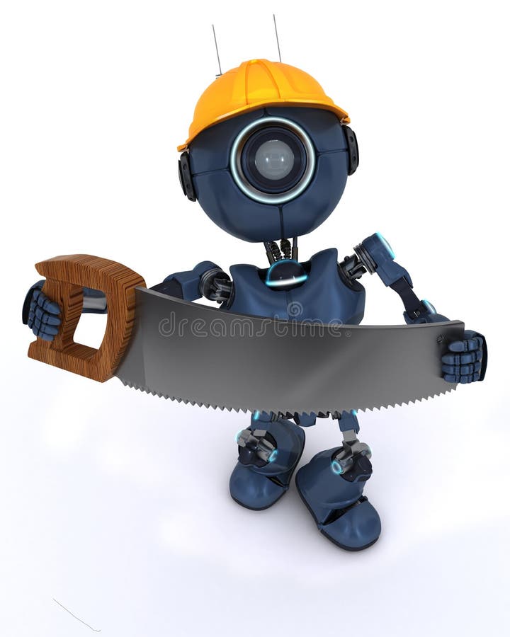 Android builder with a saw stock illustration. Illustration of robot ...