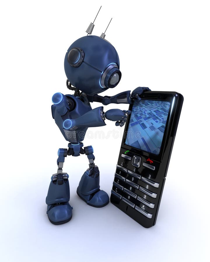 Android with cell phone stock illustration. Illustration of smart ...
