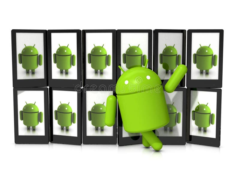 Glossy Android Character Climbing Out of a Tablet Editorial Stock Image ...