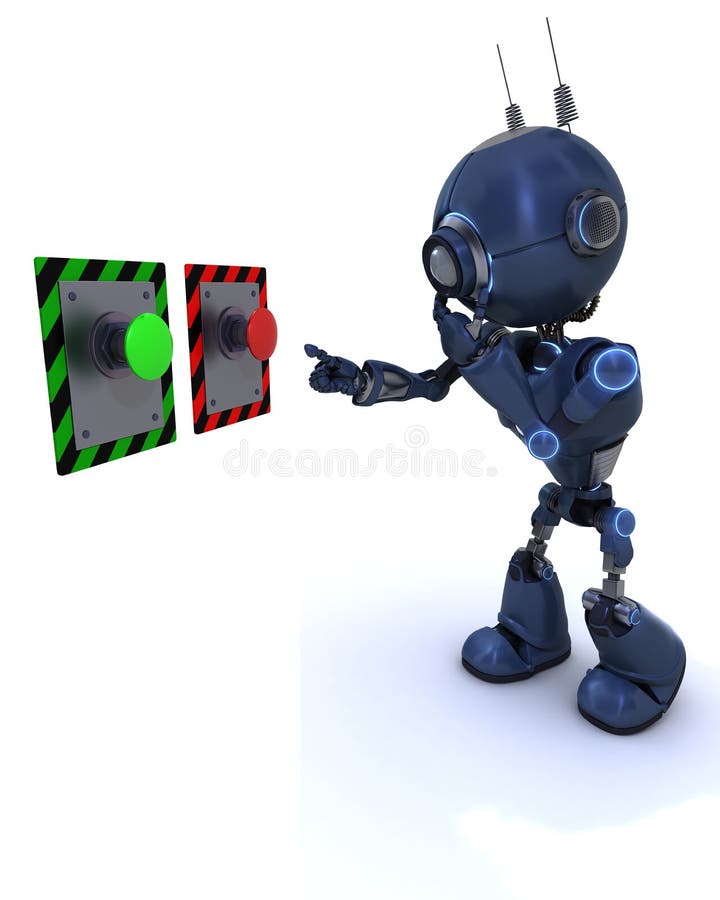 Robot and push button stock illustration. Illustration of robot - 13419152