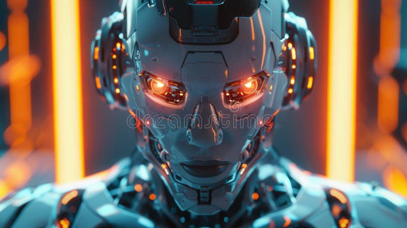 Android Cyborg with Glowing Eyes. Futuristic Robot Stock Illustration ...
