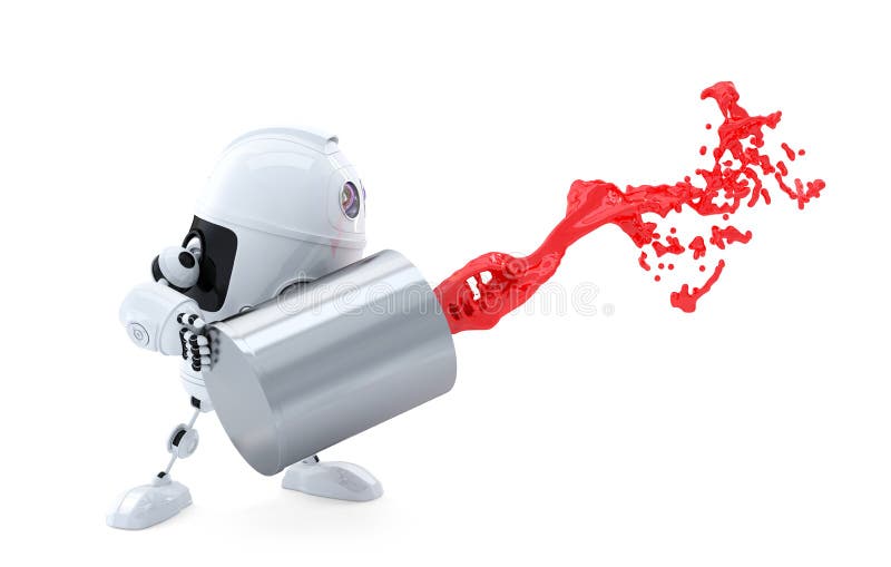 Android-de Robot Giet De Verf Uit Het Blik. Stock Illustratie ...