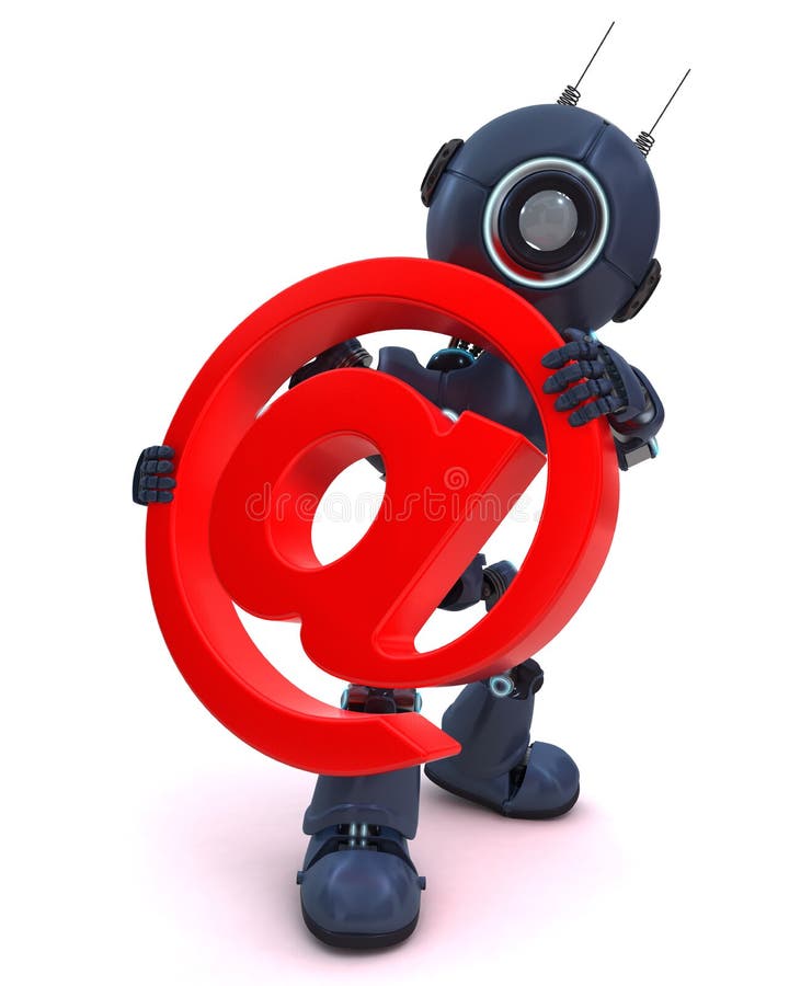 Android with Email @ Symbol Stock Illustration - Illustration of render ...