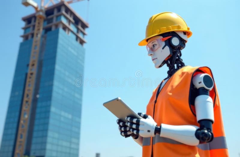 Android Engineer in Construction Gear Operating Tablet at Construction ...