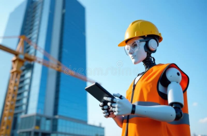 Android Engineer in Construction Gear Operating Tablet at Construction ...