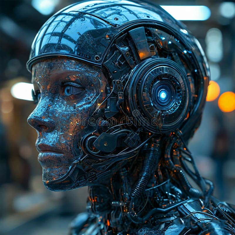 Android with a Face that Lights Up from within Stock Photo - Image of ...