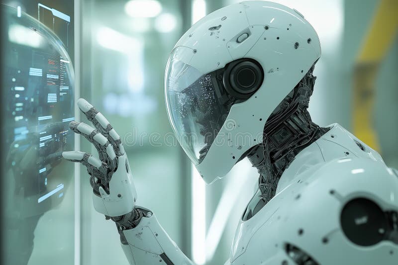 Android Gazing at Its Own Reflection in a Dimly Lit Lab Stock ...