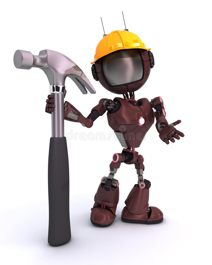 Robot with hammer stock illustration. Illustration of modern - 16506664