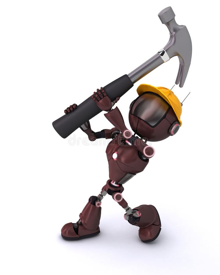 Robot with hammer stock illustration. Illustration of modern - 16506664