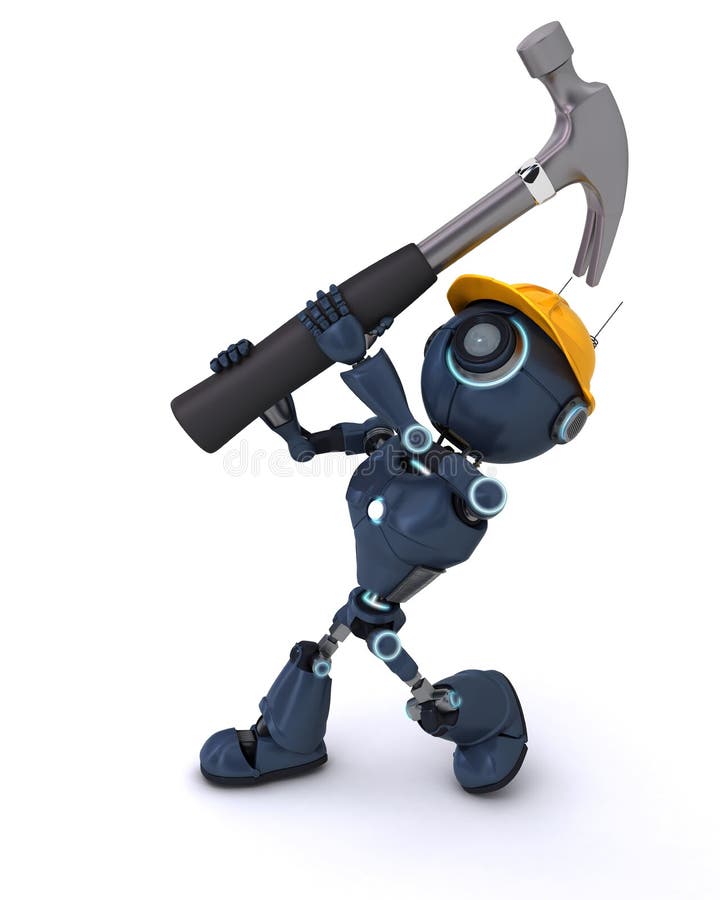 Robot with hammer stock illustration. Illustration of modern - 16506664