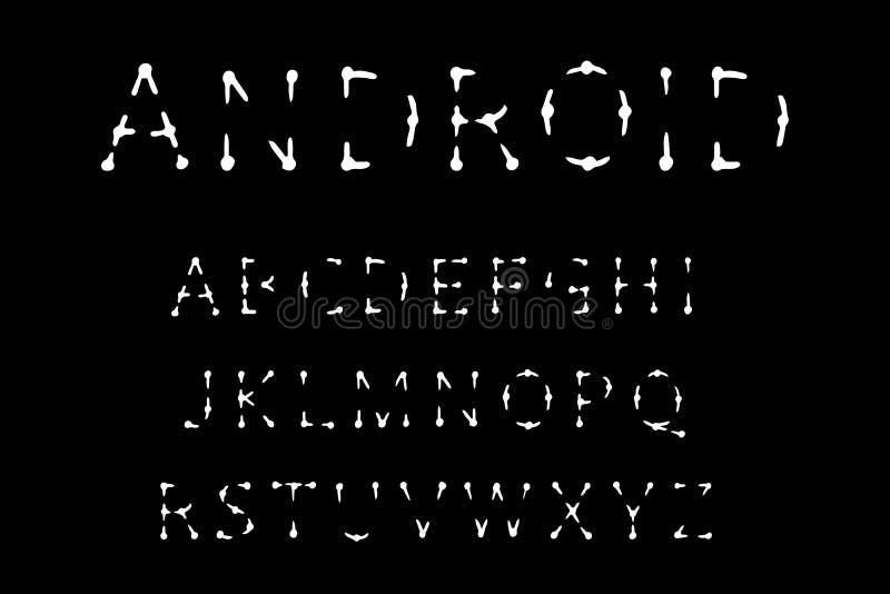 Android Hand Drawn Vector Font Type in Cartoon Comic Style Black White ...