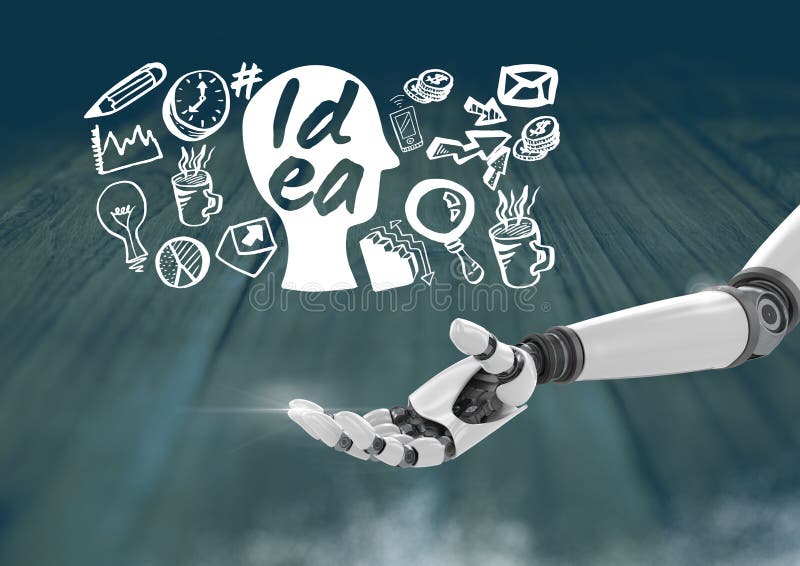 Android Hand Open and Idea Text with Drawings Graphics Stock ...