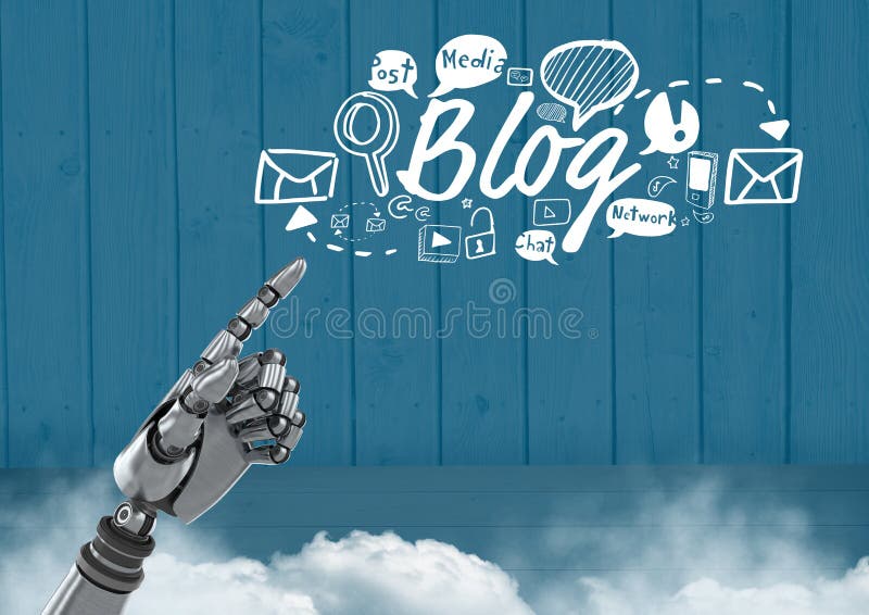 Android Hand Pointing and Blog Text with Drawings Graphics Stock ...