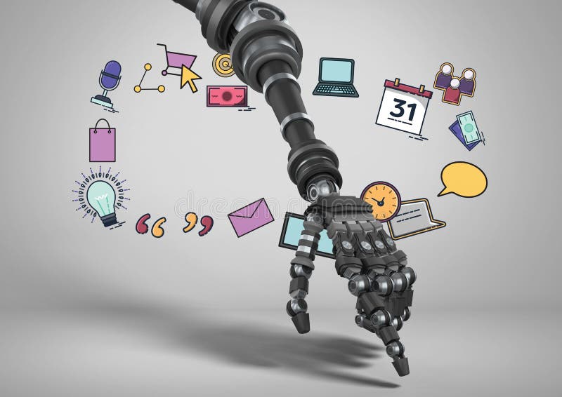 Android Hand Pointing with Business Graphic Drawings Stock Illustration ...