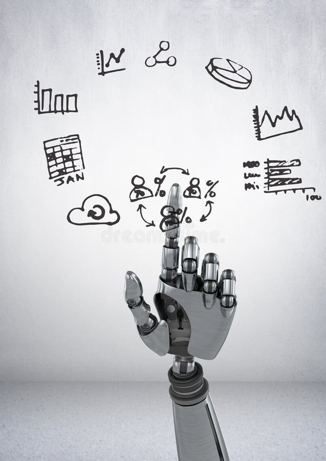 Android Hand Pointing with Charts Business Graphics Drawings Stock ...