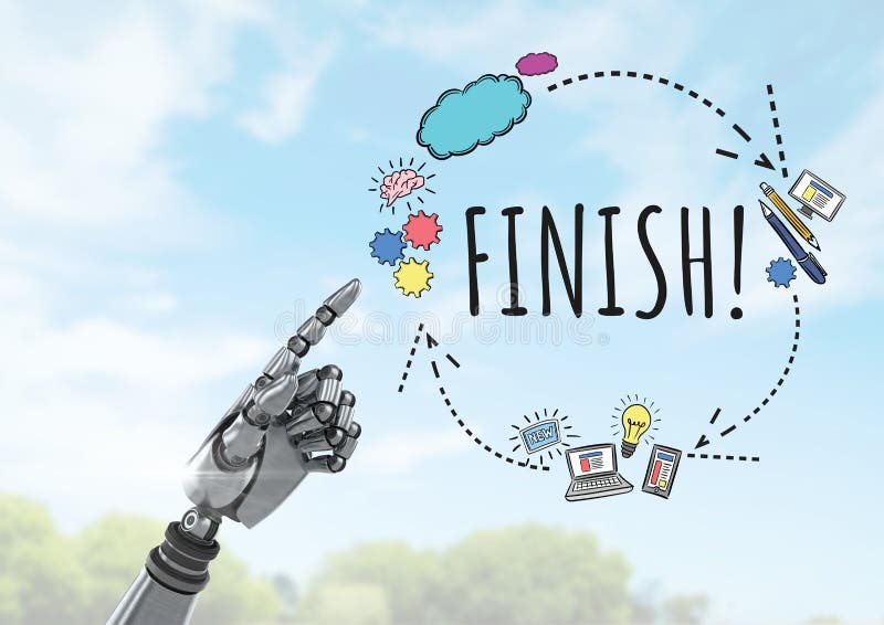 Android Hand Pointing and Finish Text with Drawings Graphics Stock ...