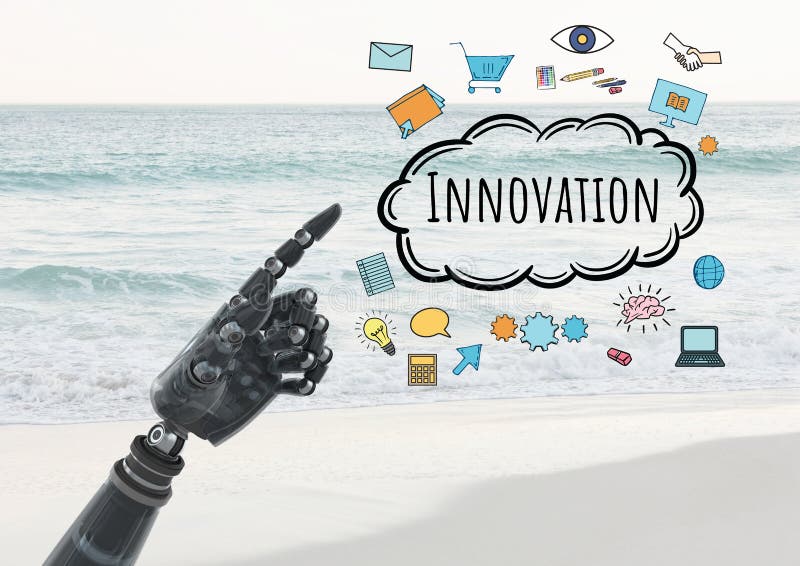 Android Hand Pointing and Innovation Text with Drawings Graphics Stock ...