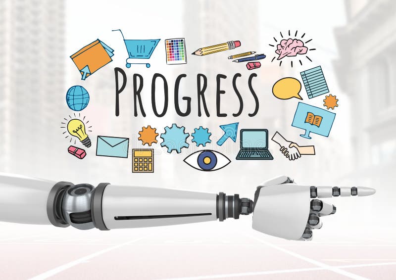 Android Hand Pointing and Progress Text with Drawings Graphics Stock ...