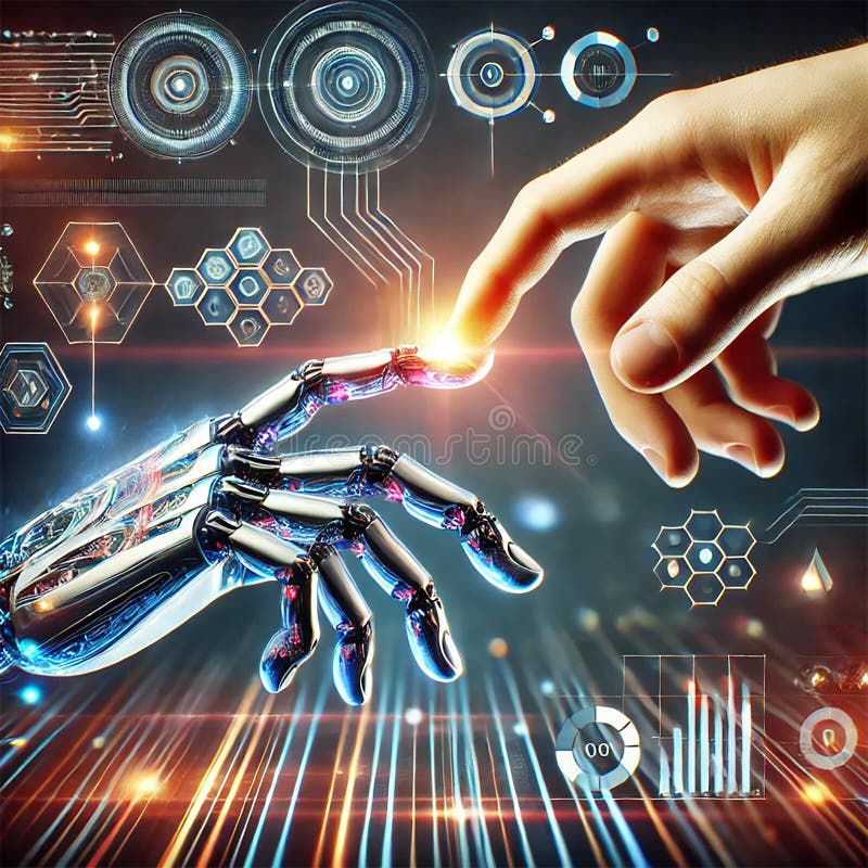 The Android Hand Touching a Human Hand Causing Graphs and Statistics To ...