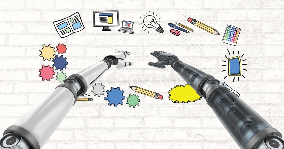 Android Hands Reaching with Drawings Graphics Stock Illustration ...