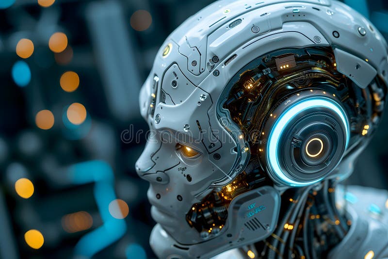 Android Head on Abstract Cybernetic Data Background Stock Photo - Image ...