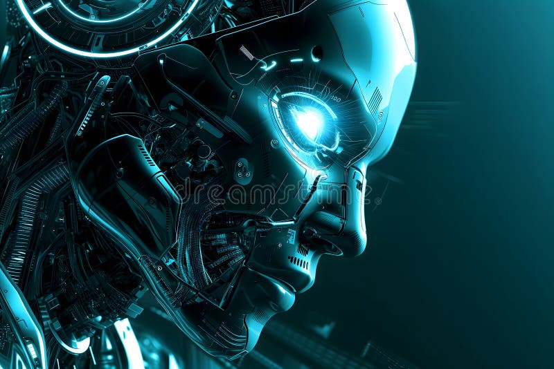 Android Head on Abstract Cybernetic Data Background Stock Photo - Image ...
