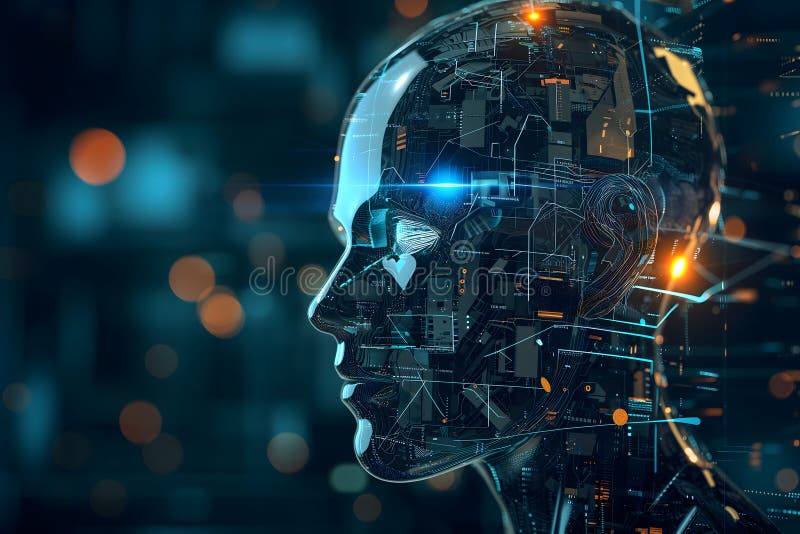 Android Head on Abstract Cybernetic Data Background Stock Image - Image ...