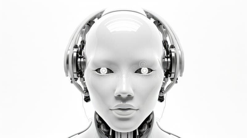 Android Head Close Up with Humanoid Features. Futuristic Robot Face ...
