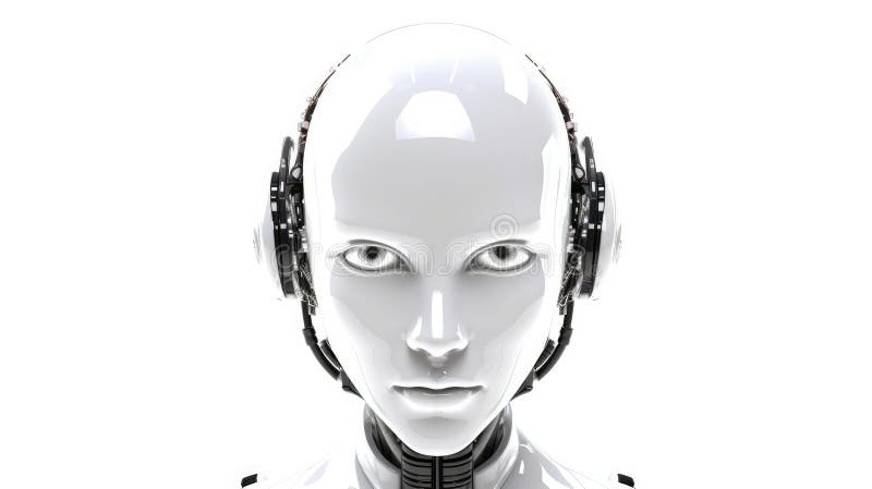 Android Head Close Up with Humanoid Features. Futuristic Robot Face ...