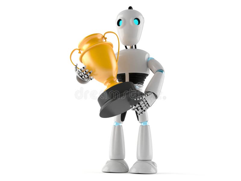 Robot Holding Golden Trophy Stock Illustration - Illustration of ...