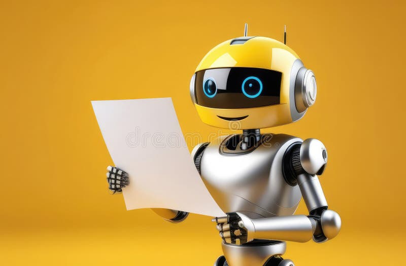 Android Holding Paper Sheet - Futuristic Human-like Robot Assisting ...